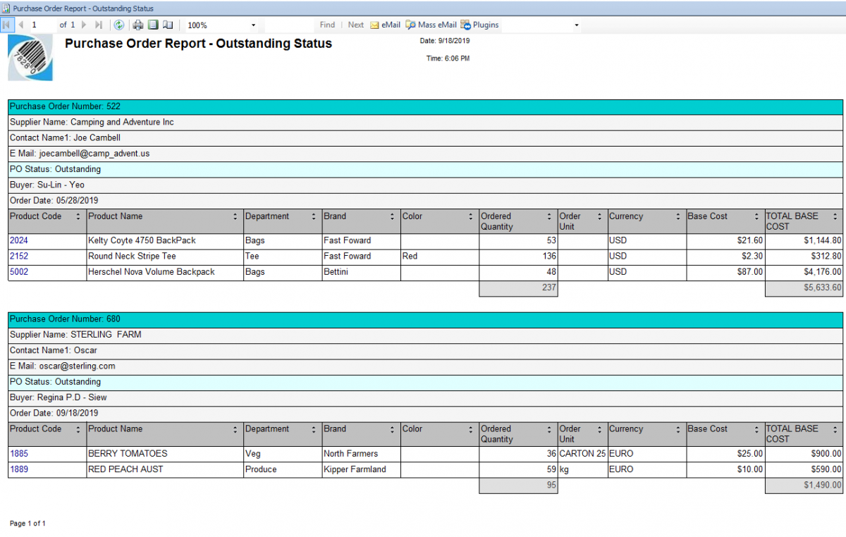 PURCHASE ORDER RETAIL SYSTEMS IRMCS