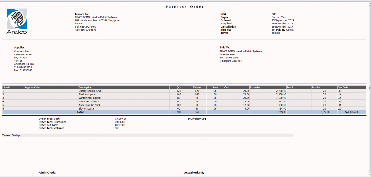 PURCHASE ORDER RETAIL SYSTEMS IRMCS
